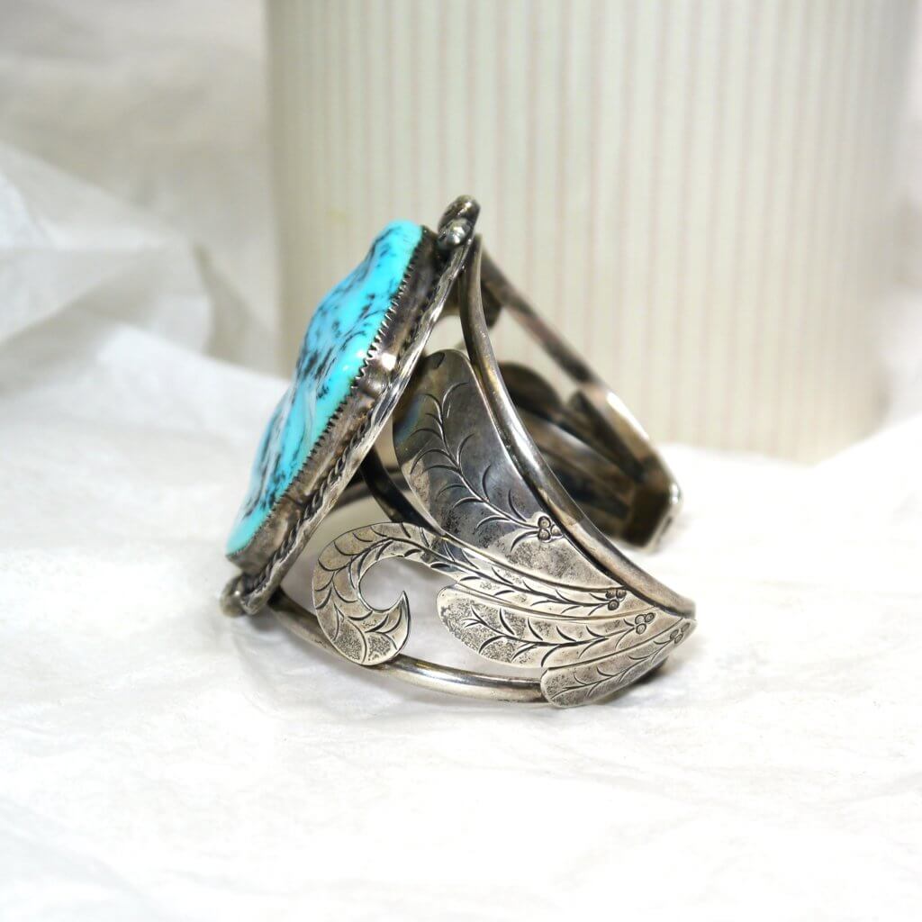 Large Native American Navajo Kingman Turquoise Cuff Bracelet Signed "TJ ...