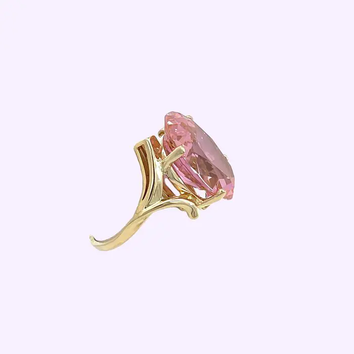 Fancy cut Oval Pink Ice Ring in 14k Yellow Gold Jewelsmith